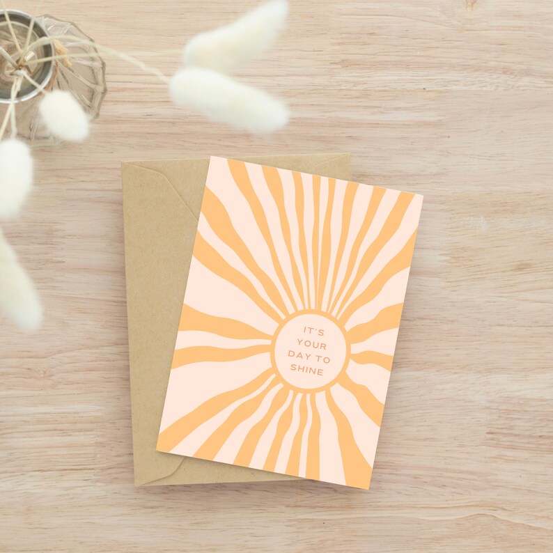 It's Your Day to Shine Printable Celebration Card, Retro Sun Folded ...