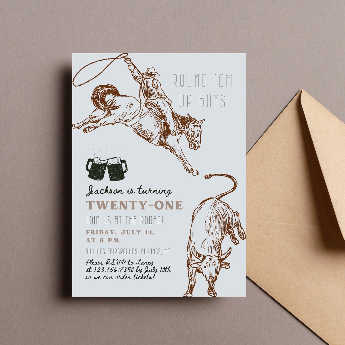 Cowboy Rodeo Round up 21st Birthday Party Invitation Template, Cowboy ...