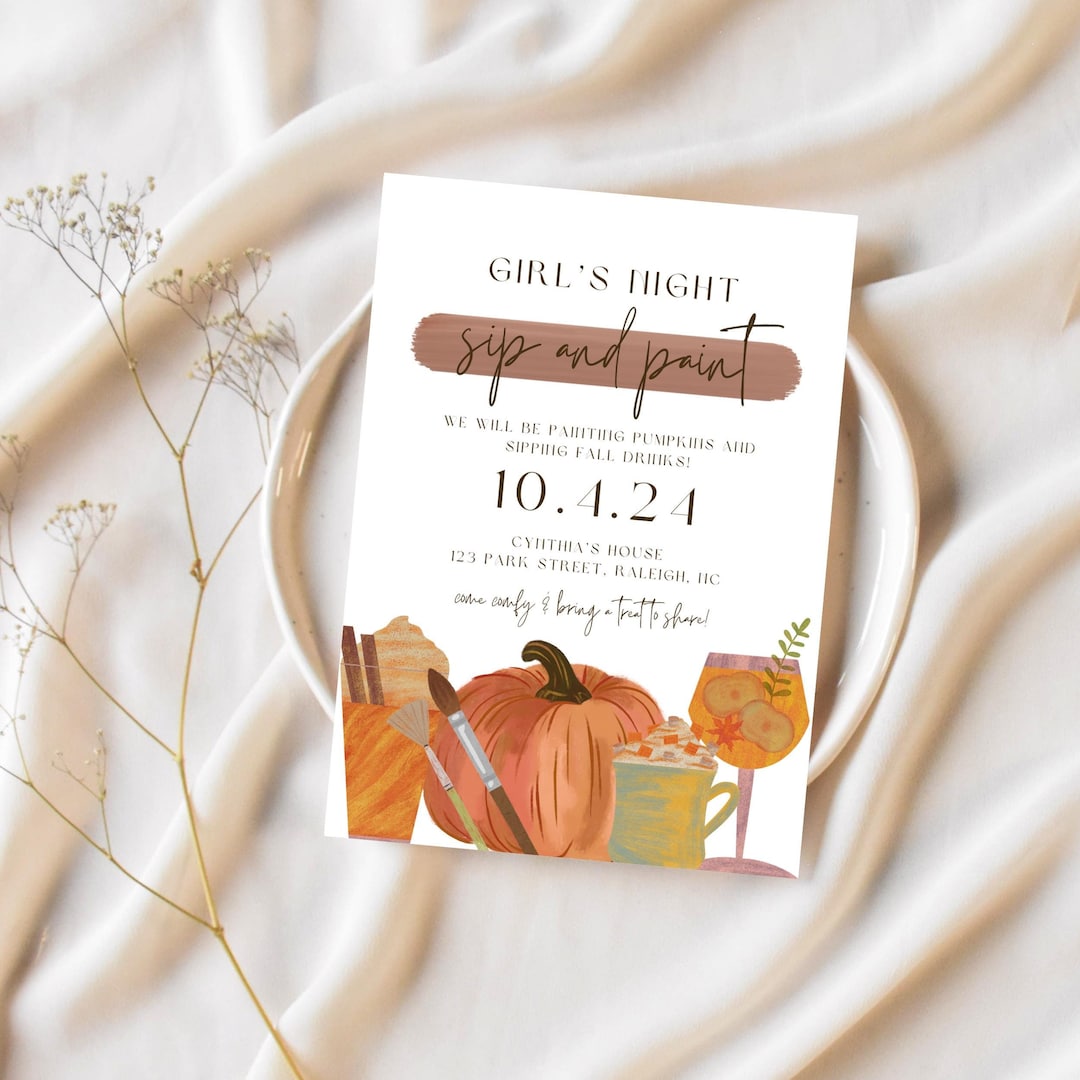 Sip and Paint Girl's Night Invitation Template, Fun Pumpkin Painting ...