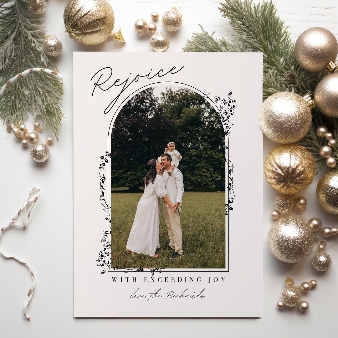 Rejoice Christmas Card Editable Template, Exceeding Joy Artsy Arch ...
