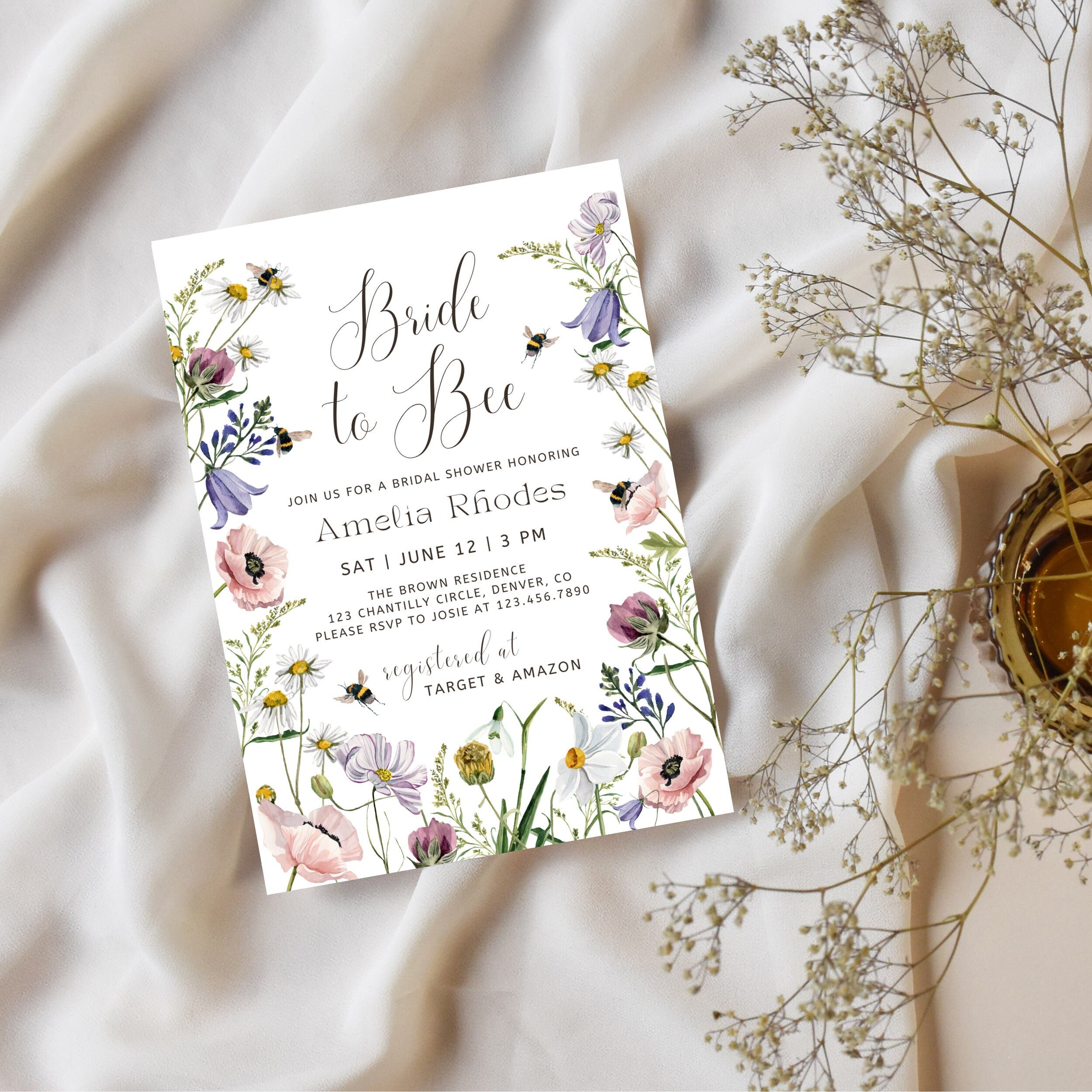 Bride to Bee Bridal Shower Invitation Customizable Template Spring ...