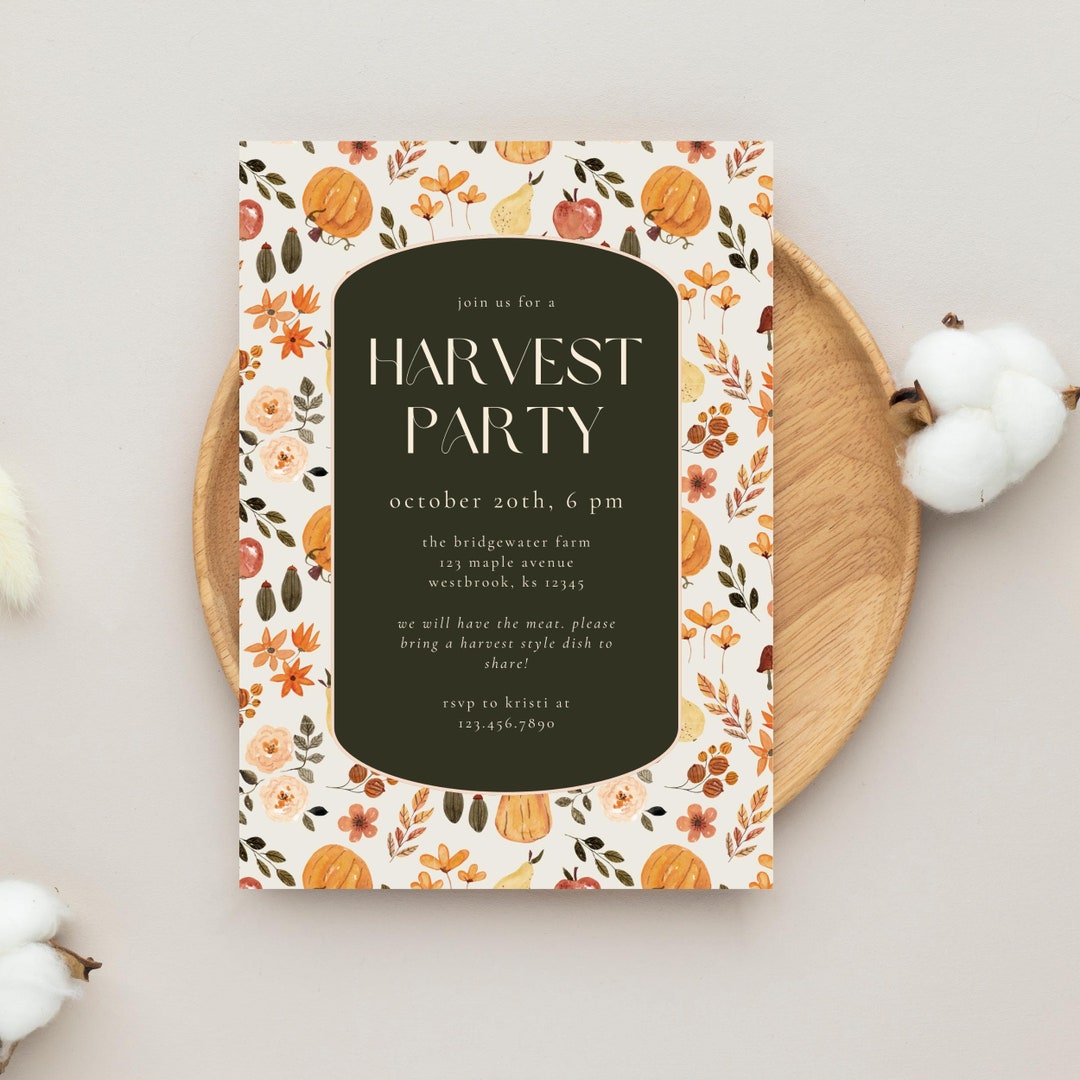 Fall Harvest Party Invitation Template, Autumn Farm Party, Modern ...