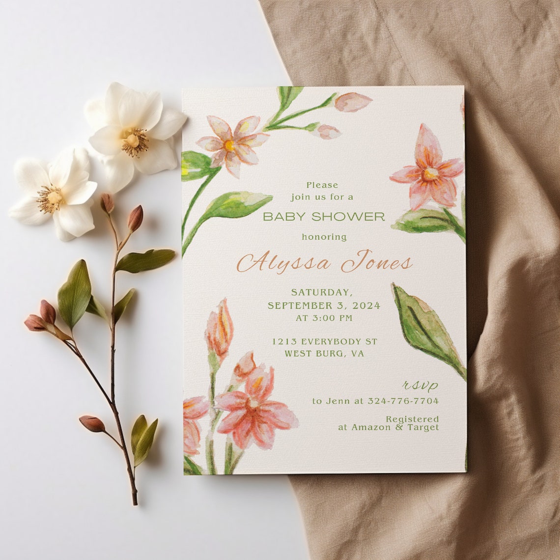 Floral Border Baby Shower Invitation Customizable Template - Etsy
