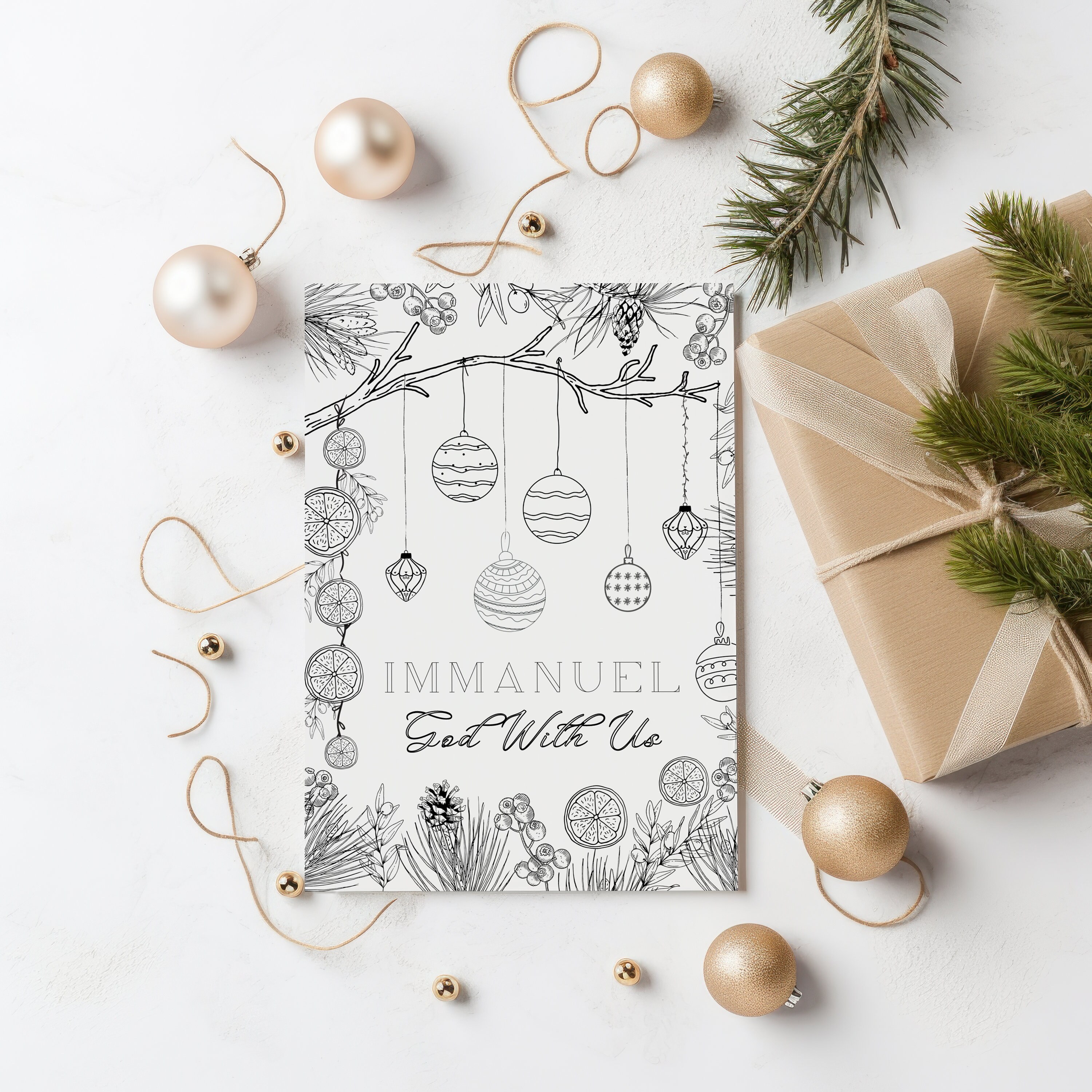 Christian Christmas Adult Coloring Page, Immanuel God With Us 5 X 7 ...