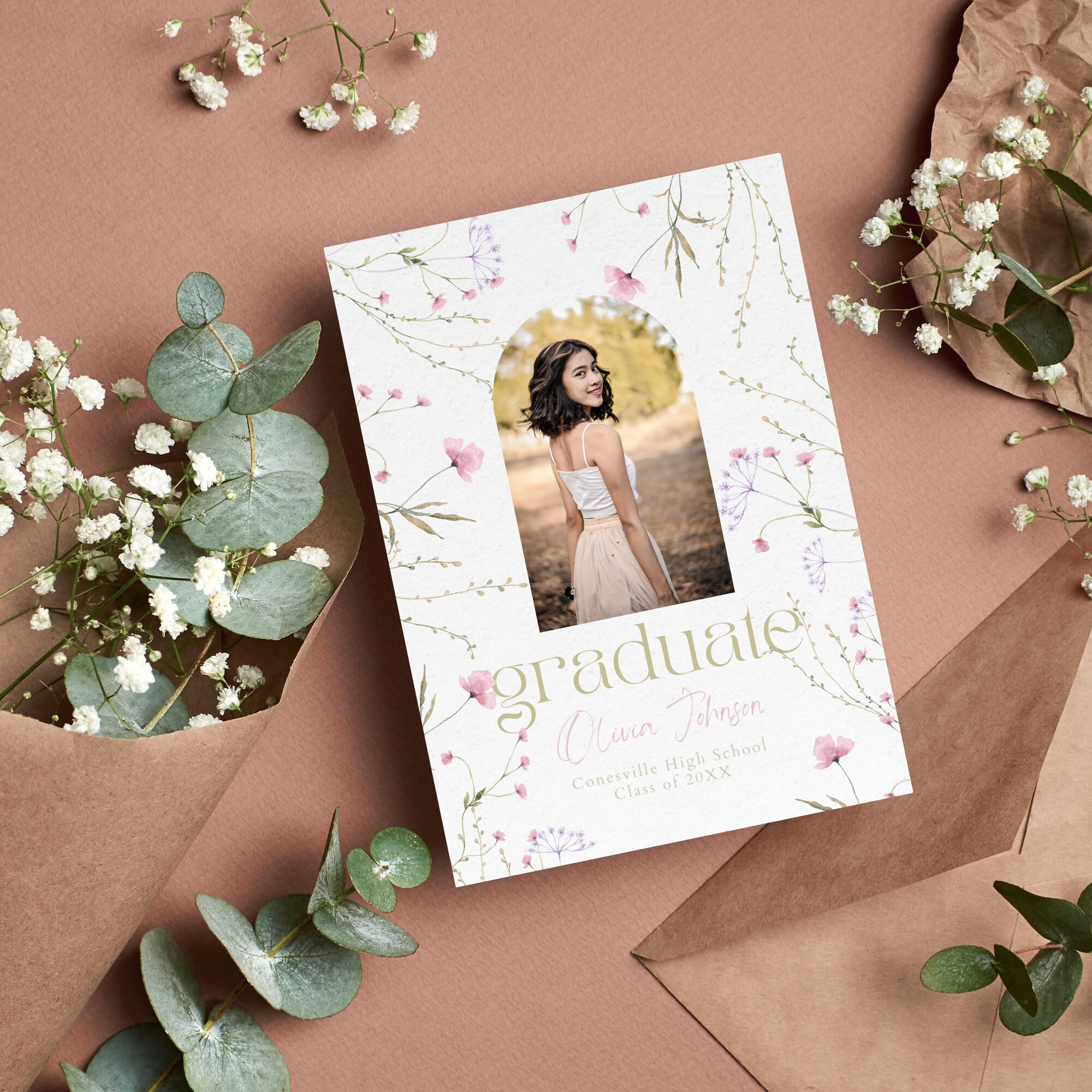 Boho Floral Graduation Party Invitation Template, 2024 Girl Grad ...
