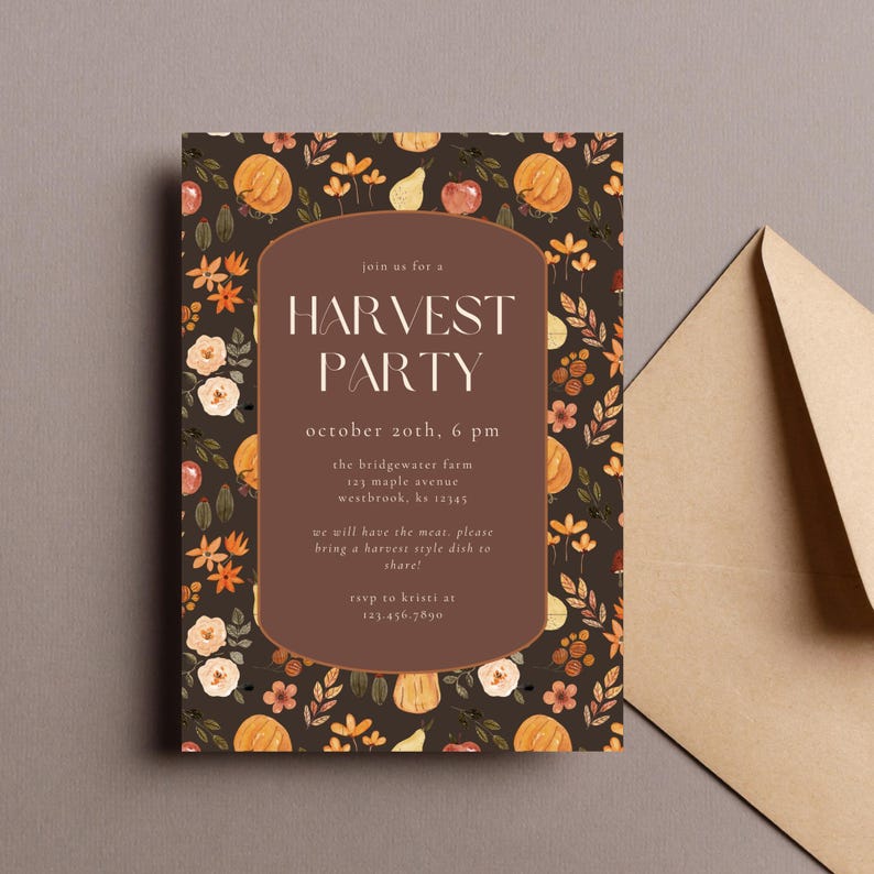 Fall Harvest Party Invitation Template, Autumn Farm Party, Modern ...