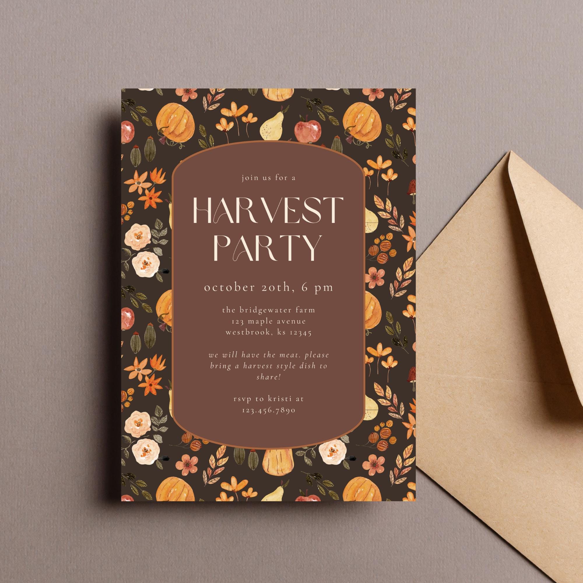 Fall Harvest Party Invitation Template, Autumn Farm Party, Modern ...