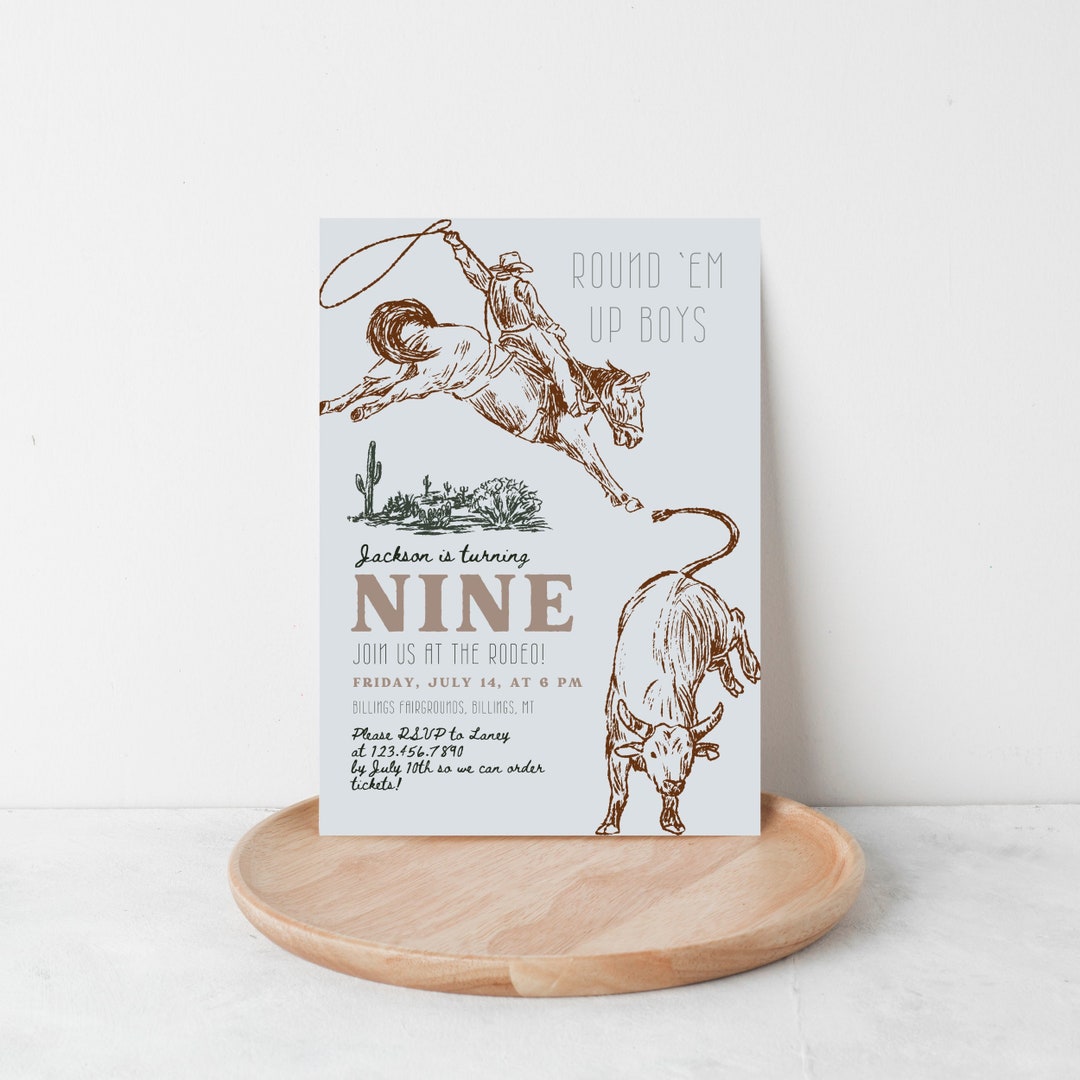 Round 'em up Boys Cowboy Birthday Party Invitation Template, Rodeo ...