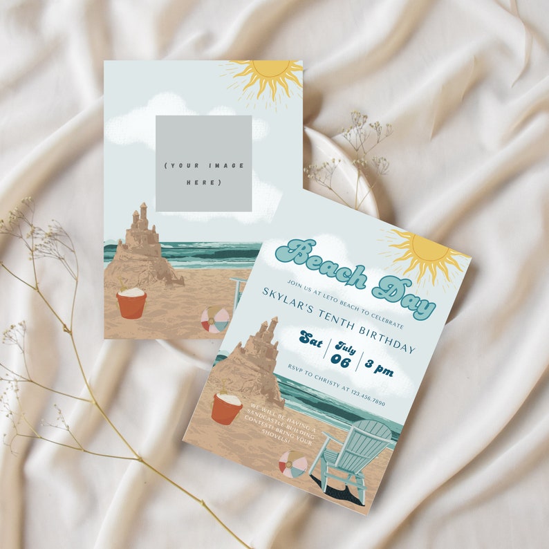Beach Day Sandcastle Contest Birthday Party Invitation Template ...