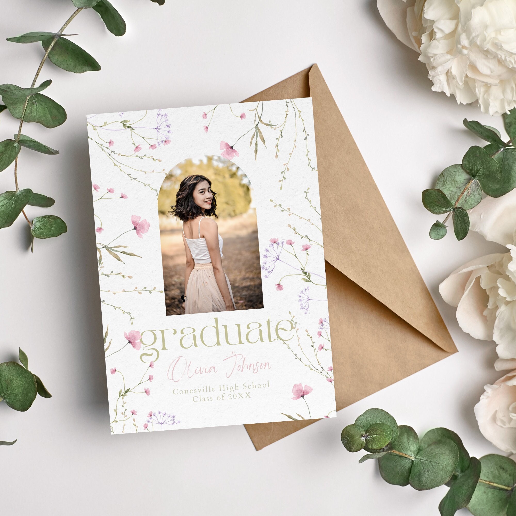 Boho Floral Graduation Party Invitation Template, 2025 Girl Grad ...