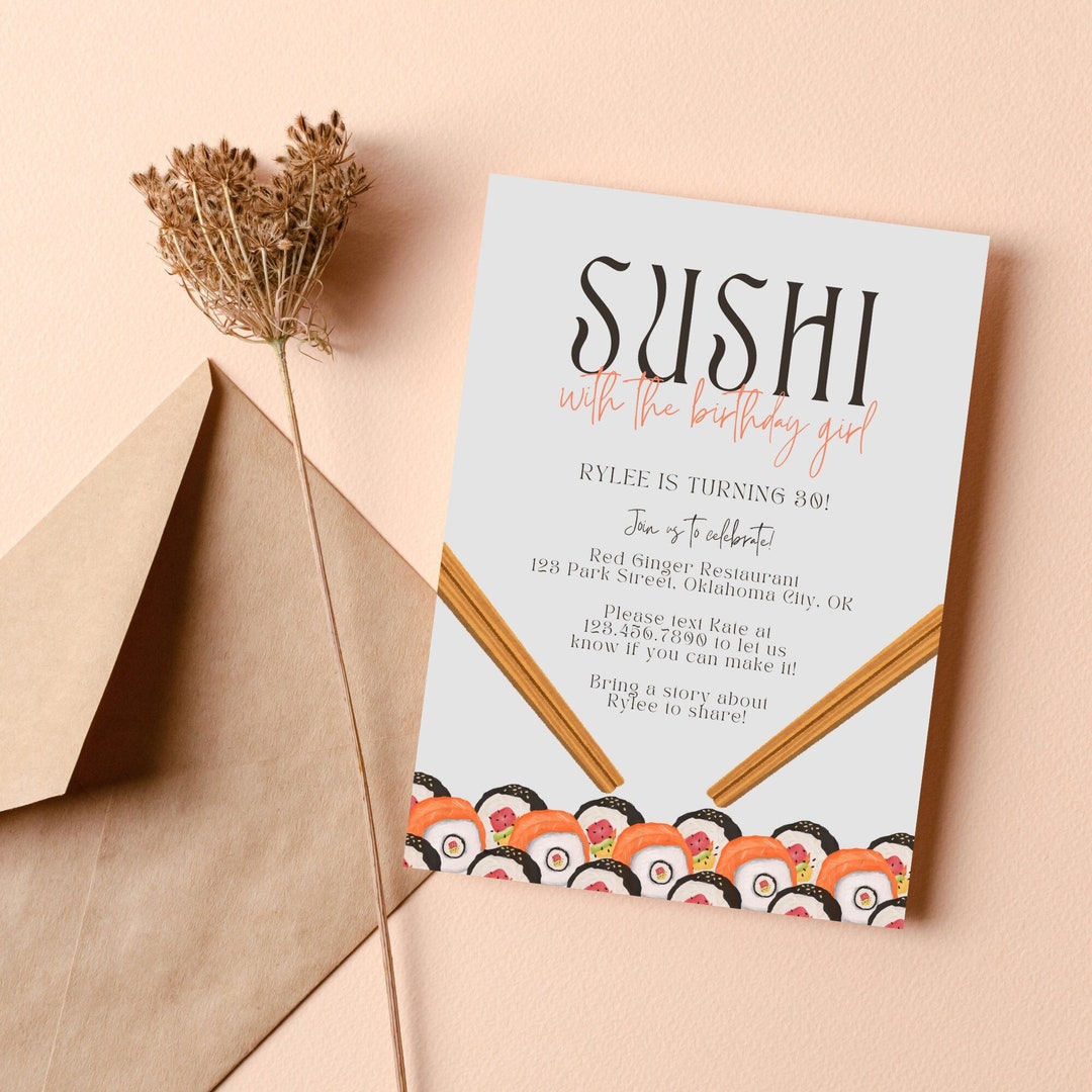 Sushi With the Birthday Girl Birthday Party Invitation Template, Adult ...