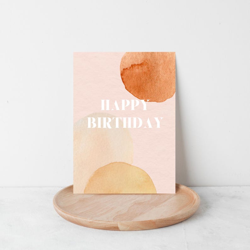 Watercolor Happy Birthday Printable Greeting Card, Modern Minimalist ...