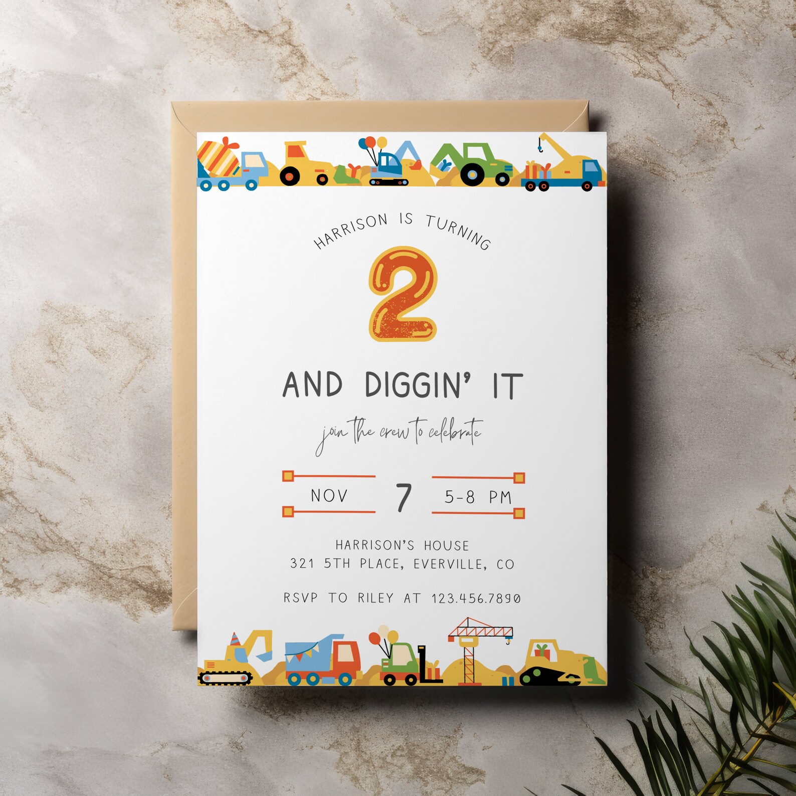 Colorful Construction Birthday Party Invitation Template 'diggin It ...
