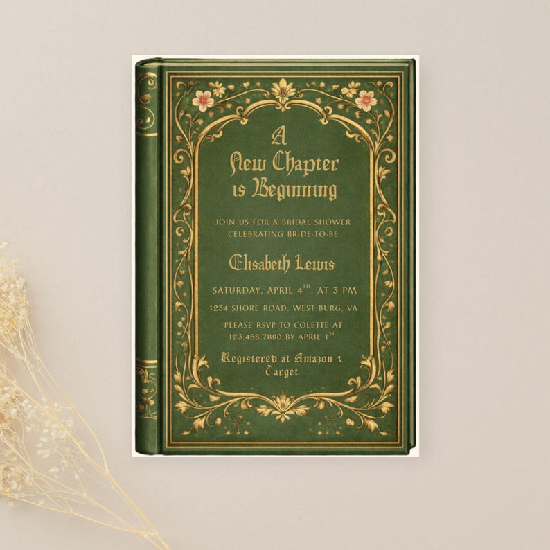 A New Chapter Storybook Bridal Shower Invitation Customizable Template ...