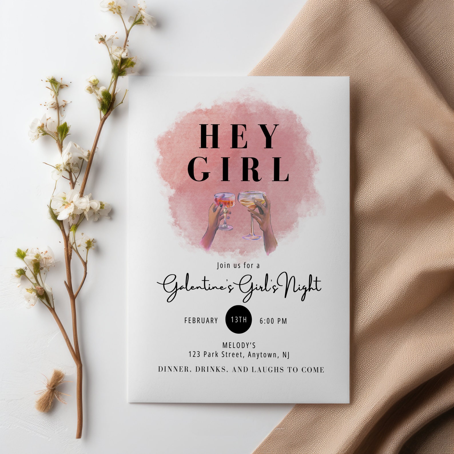 Hey Girl Girl's Night Galentine's Invitation Template, Fun Holiday ...