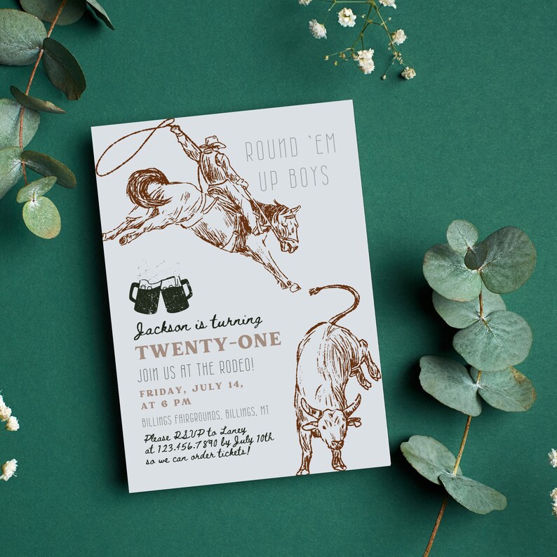 Cowboy Rodeo Round up 21st Birthday Party Invitation Template, Cowboy ...