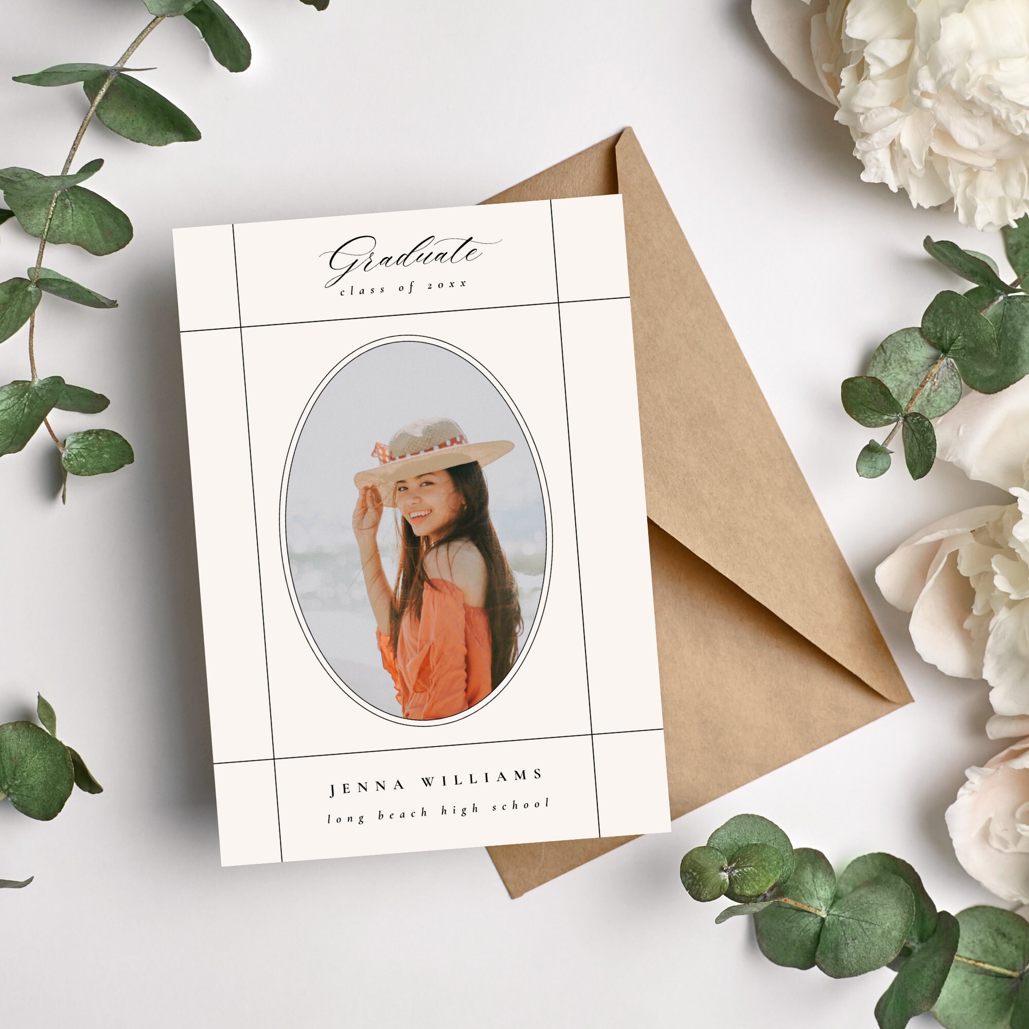 Classy Graduation Party Invitation Template, Modern Minimalist Oval ...