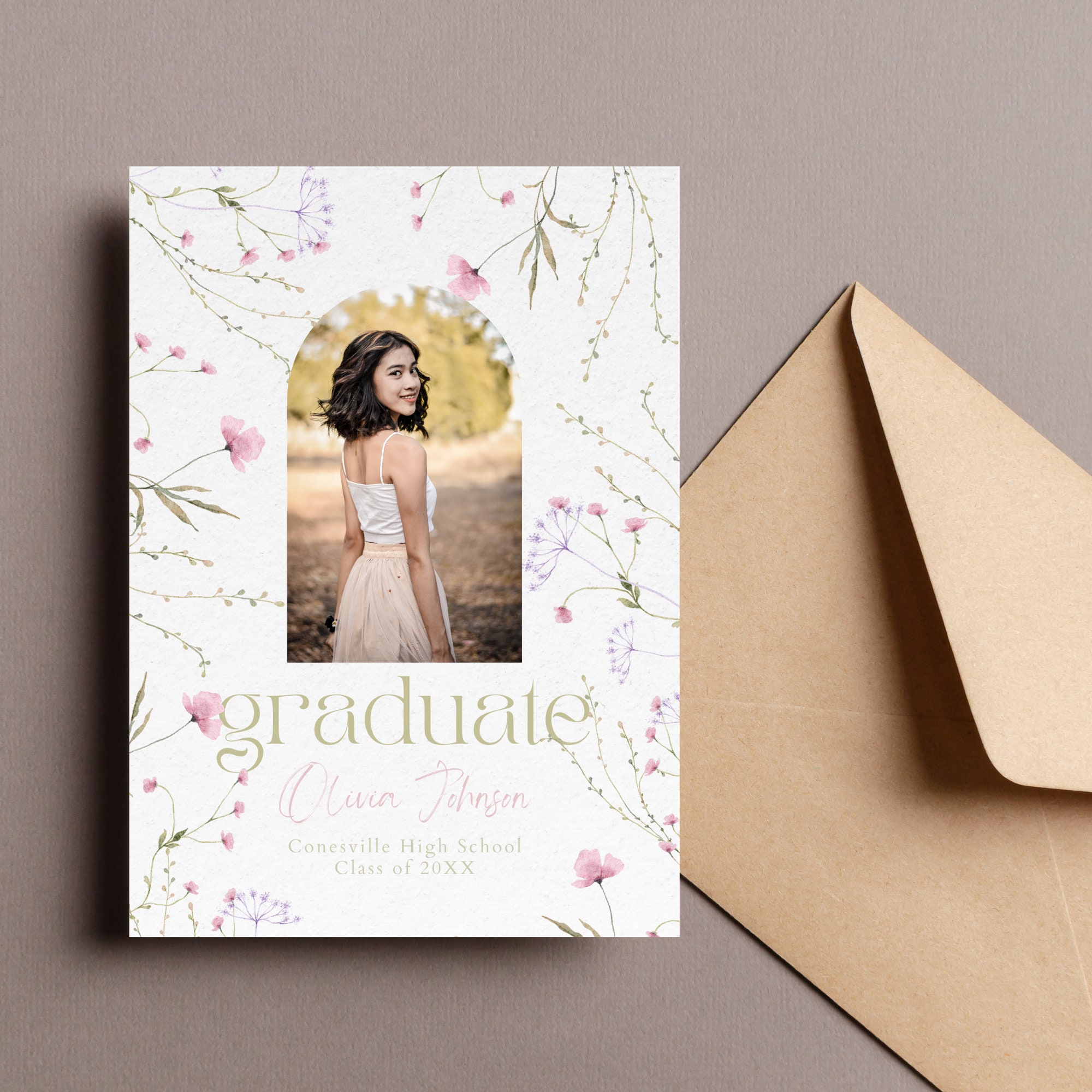 Boho Floral Graduation Party Invitation Template, 2024 Girl Grad ...