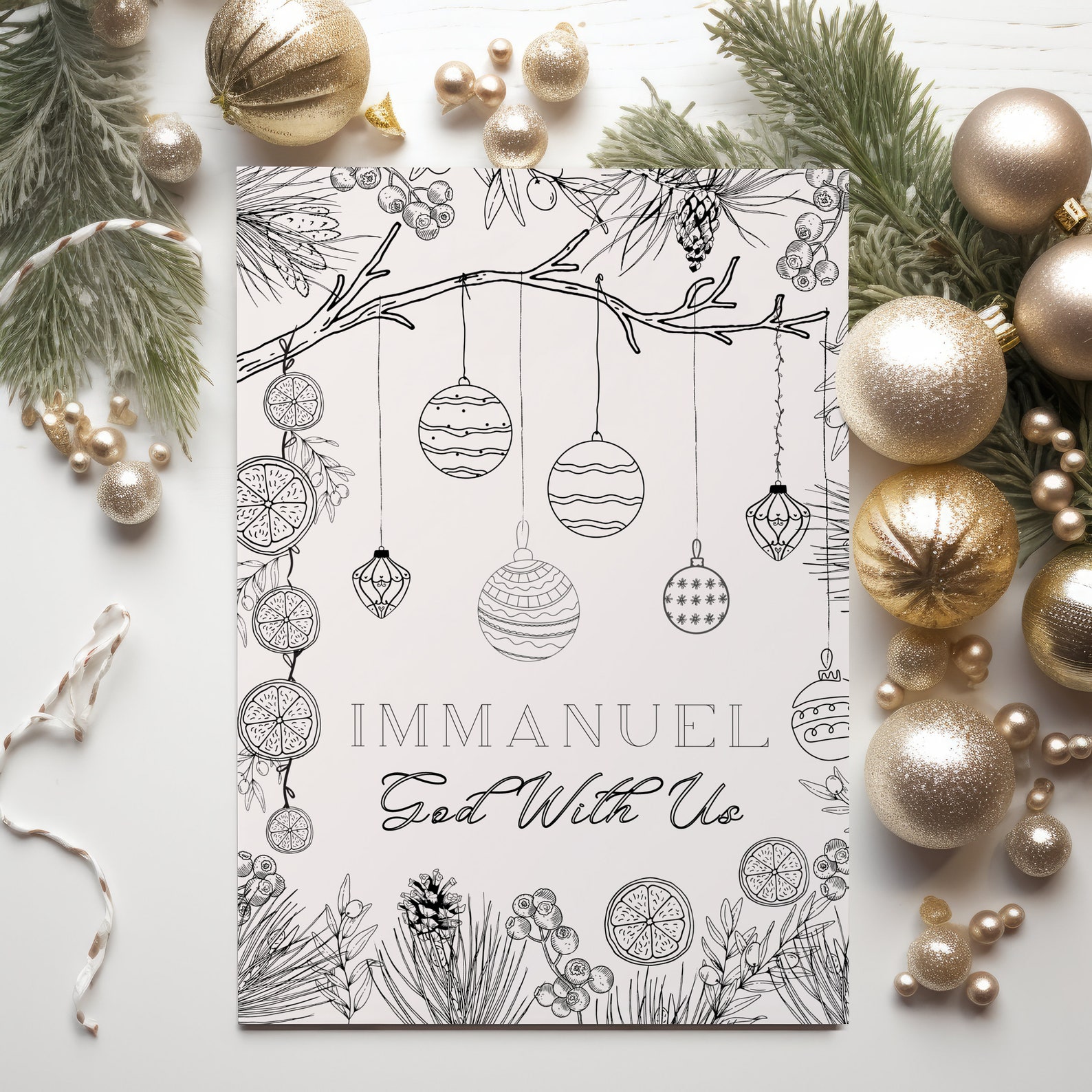 Christian Christmas Adult Coloring Page, Immanuel God With Us 5 X 7 ...