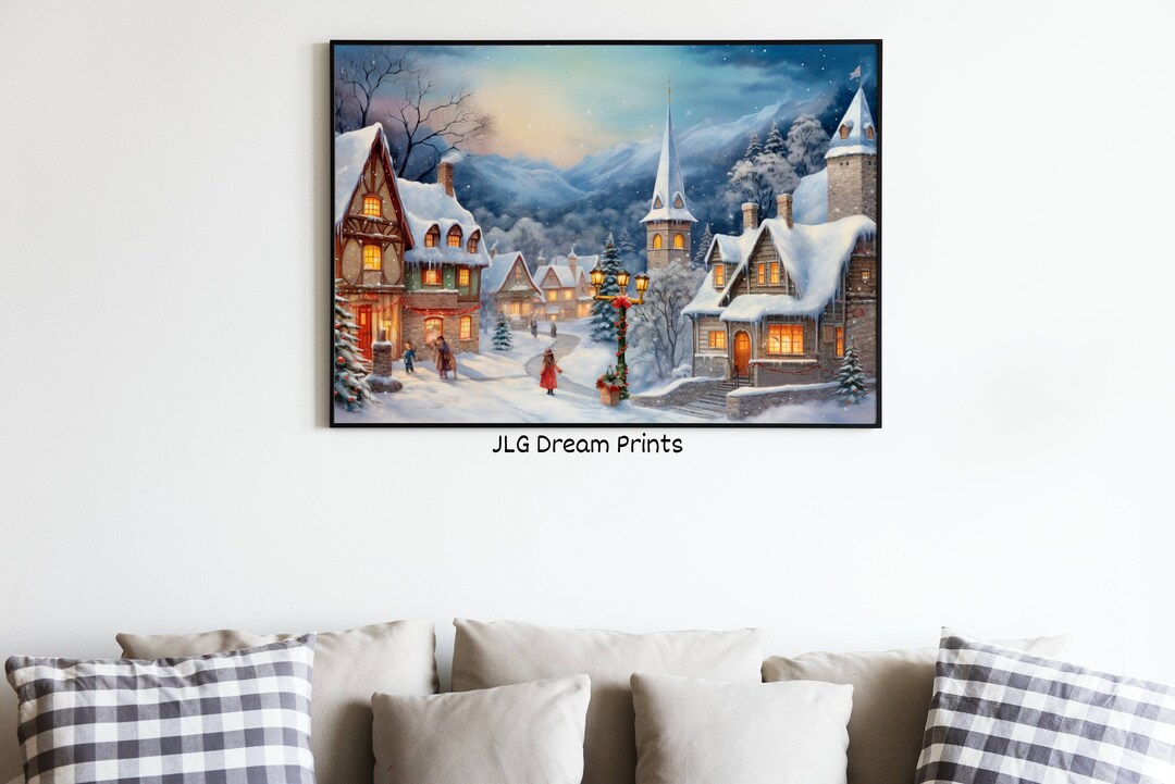 Vintage Christmas Village Art Print: Winter Home Decor (digital ...