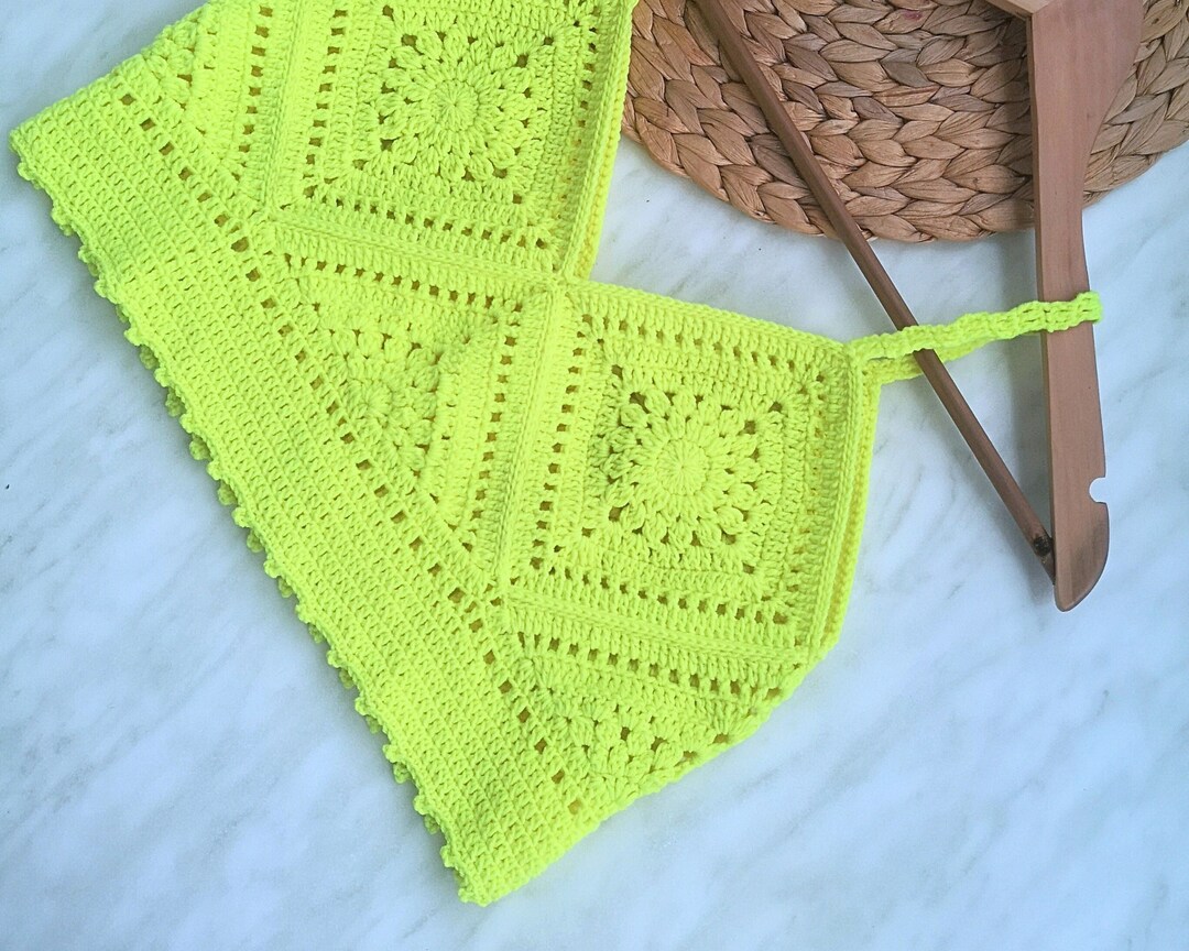 Handmade Crochet Bustier: Neon Yellow Summer Top - Etsy