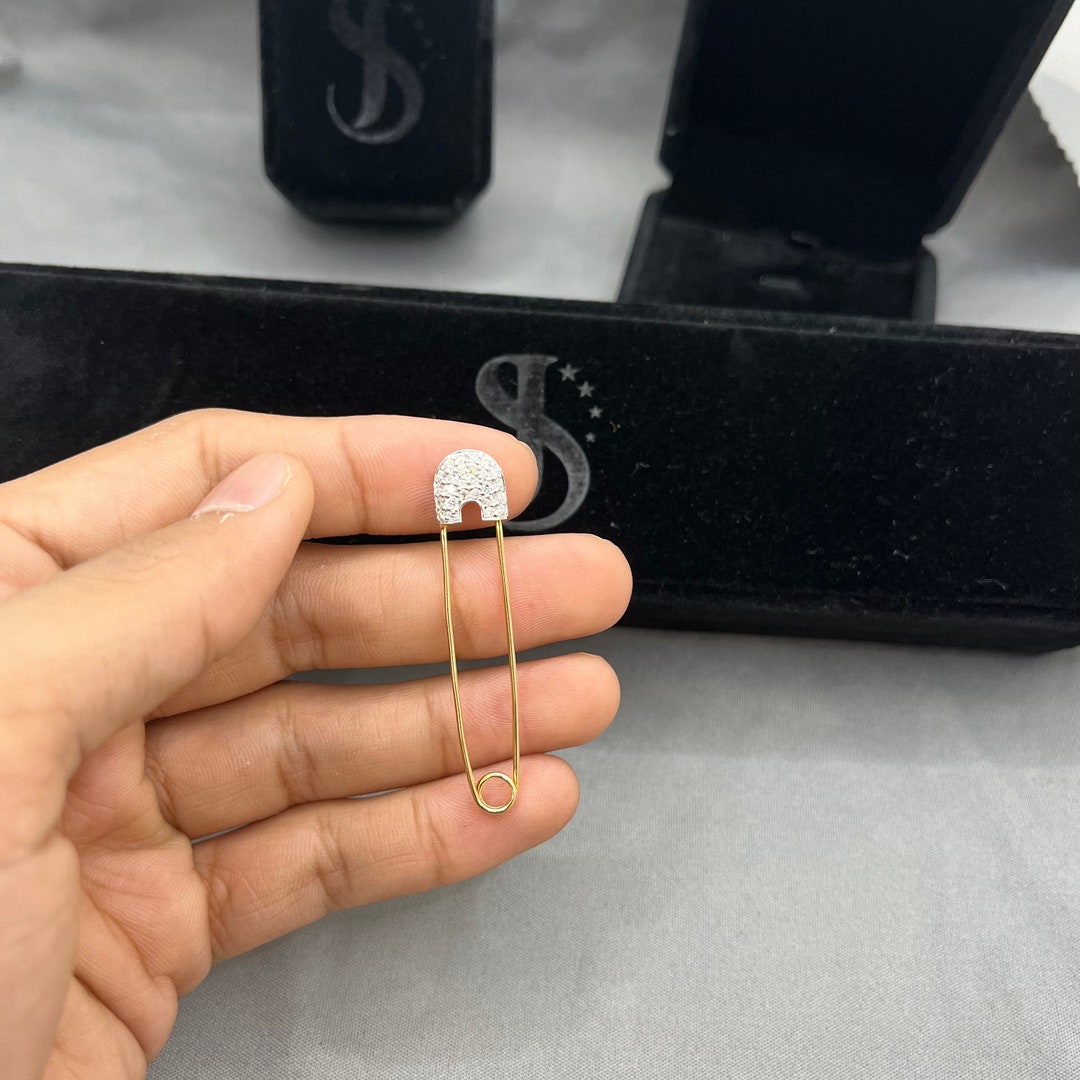 0.40ct Diamond Safety Pin Charm, Lab Diamond Safety Pin Brooch, 14k ...