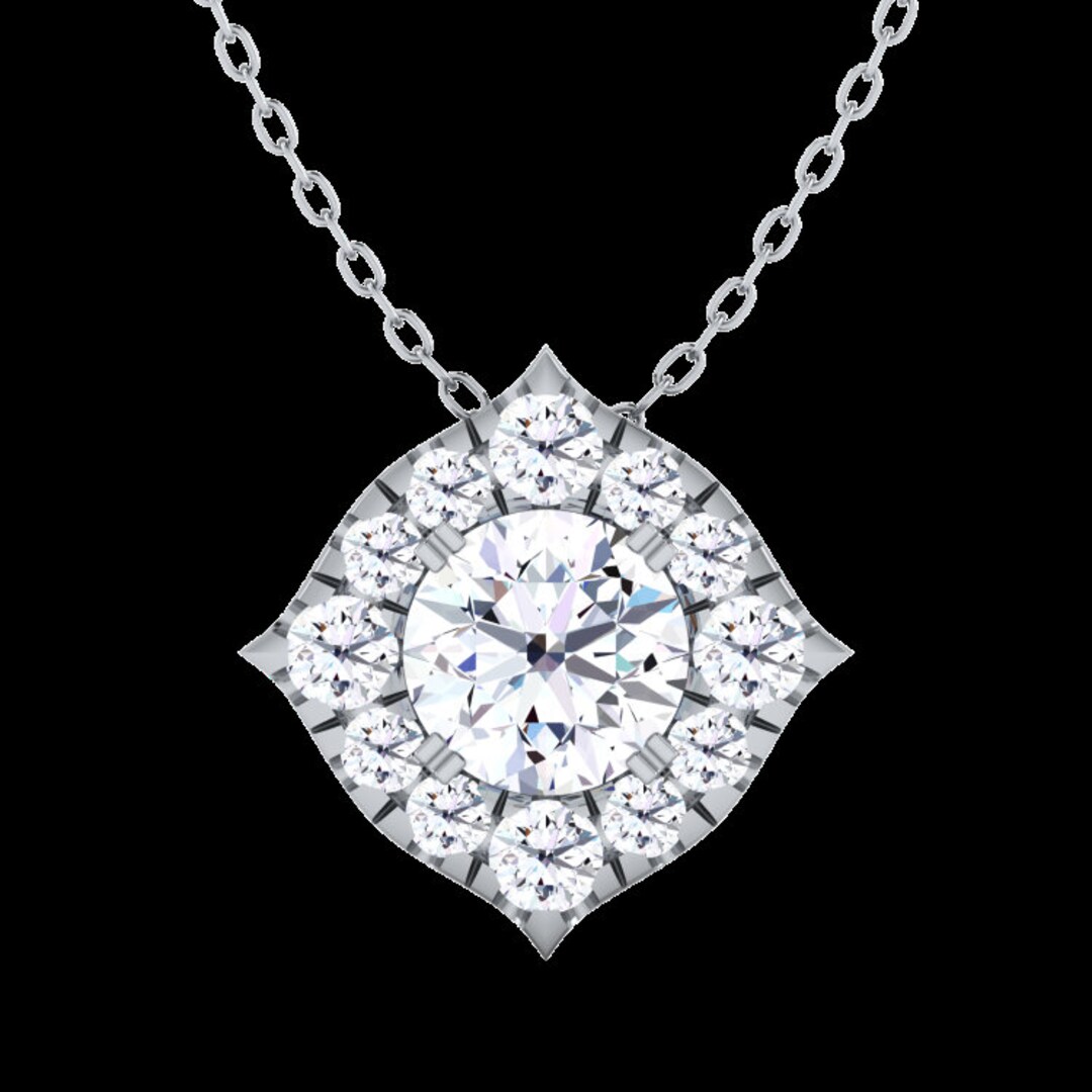 Classic Halo Diamond Pendant Necklace, Lab Diamond Halo Necklace, 14k ...