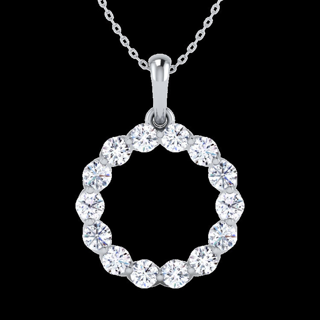 Lab Grown Diamond Necklace Circle Shape 1.50ct Tw in 14k Solid White ...