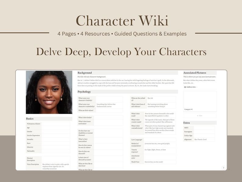 Character Wiki Notion | Character Profile| Novel Outline | Notion for ...