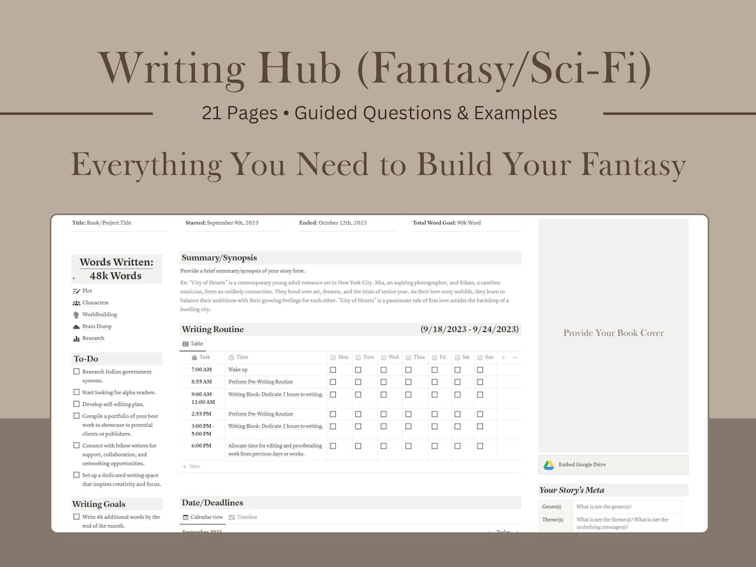 Writing Hub for Fantasy/sci-fi | Digital Novel Planner | Novel Outline ...