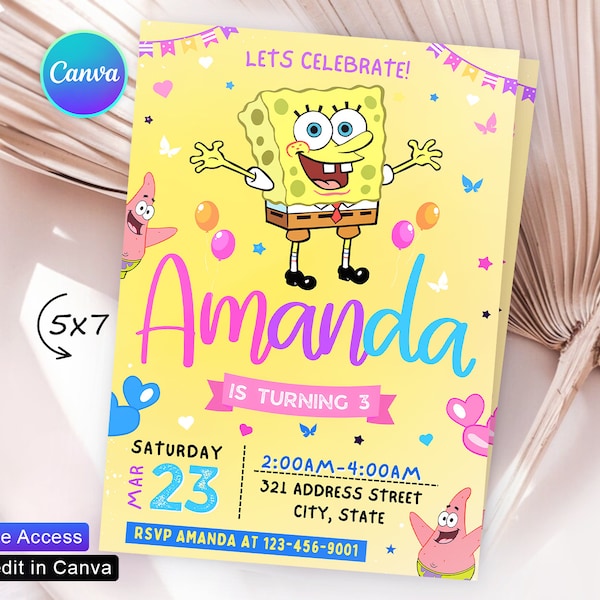 Spongebob Birthday Invitation Template - Etsy