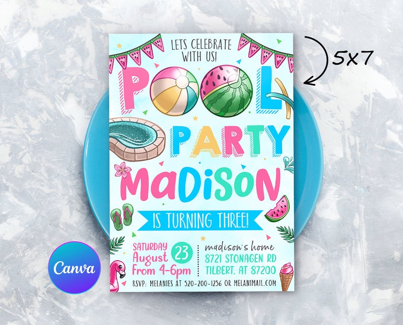 Editable Pool Party Birthday Invitation Digital Birthday - Etsy