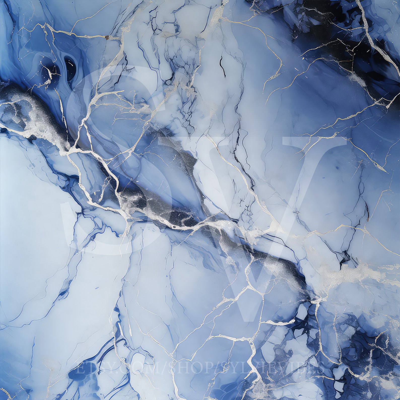 Blue Marble Texture Background: Silver Veins, Luxury Stone (digital ...