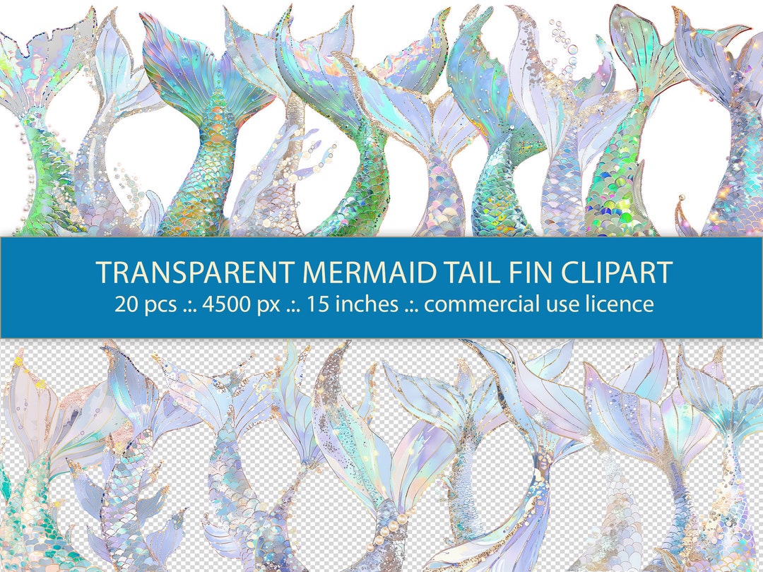 Mermaid Tail Clipart Set 20 Transparent Watercolor Mermaid Tails With ...
