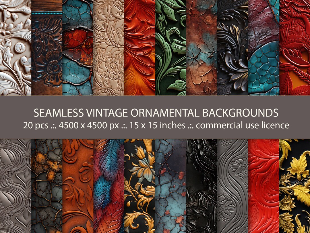 20 Seamless Vintage Ornamental Decorative Texture, Embossed Leather ...