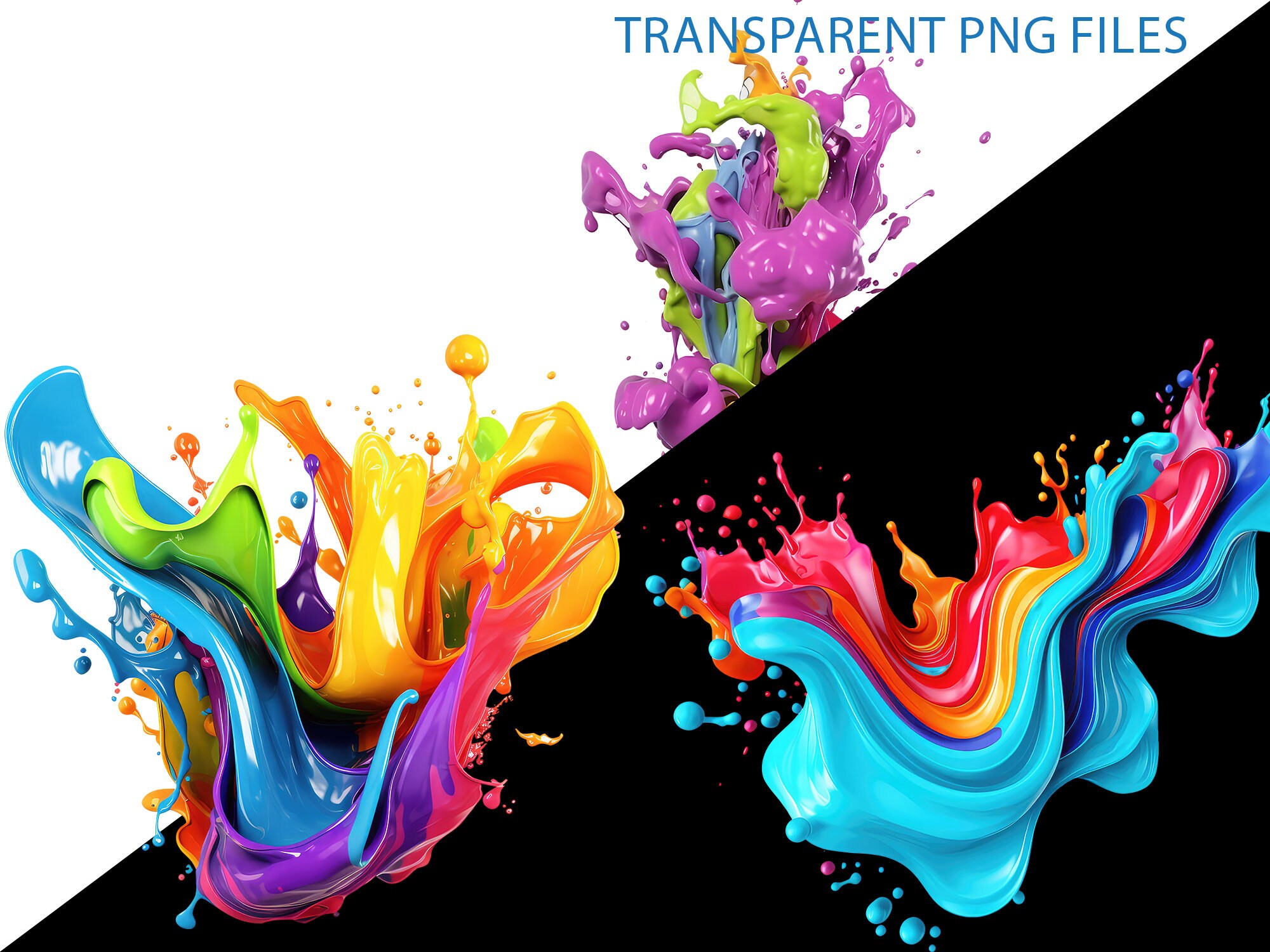 12 Transparent Png Liquid Rainbow Splash Clipart Colorful - Etsy