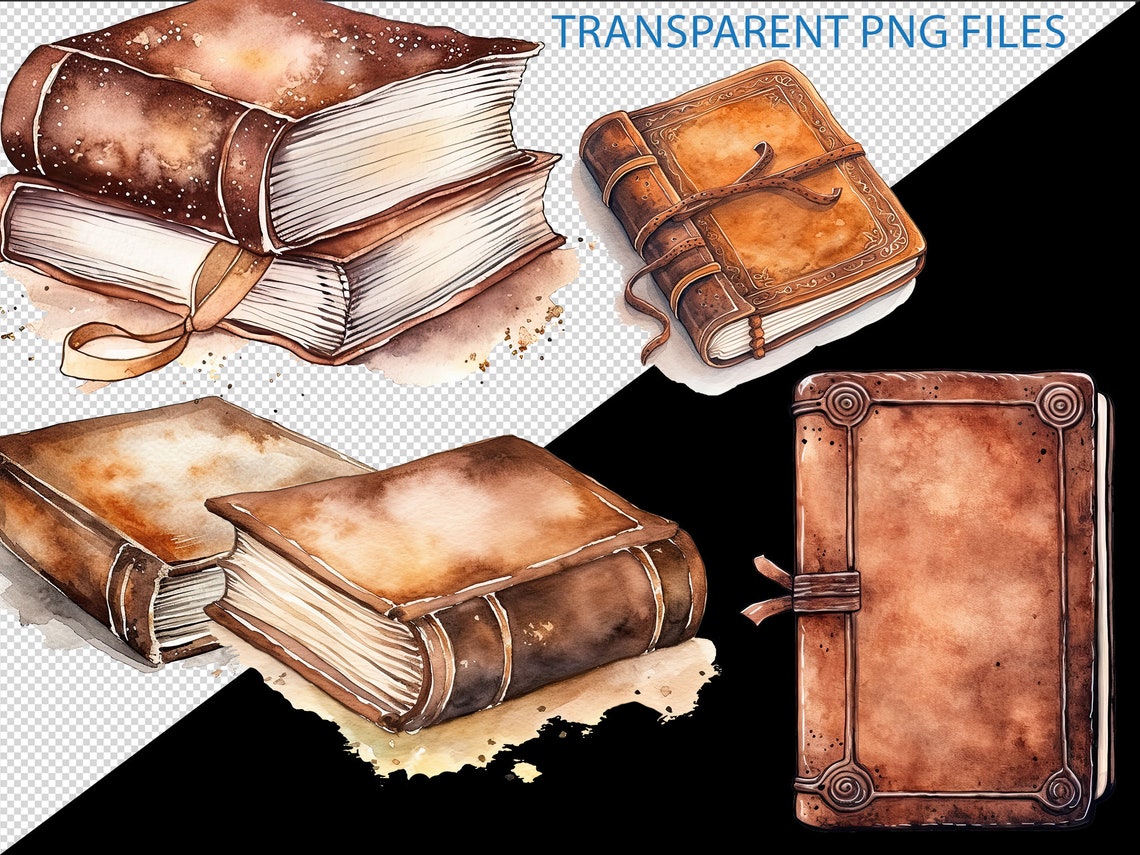 Transparent PNG Watercolor Vintage Books Clipart Old Books - Etsy