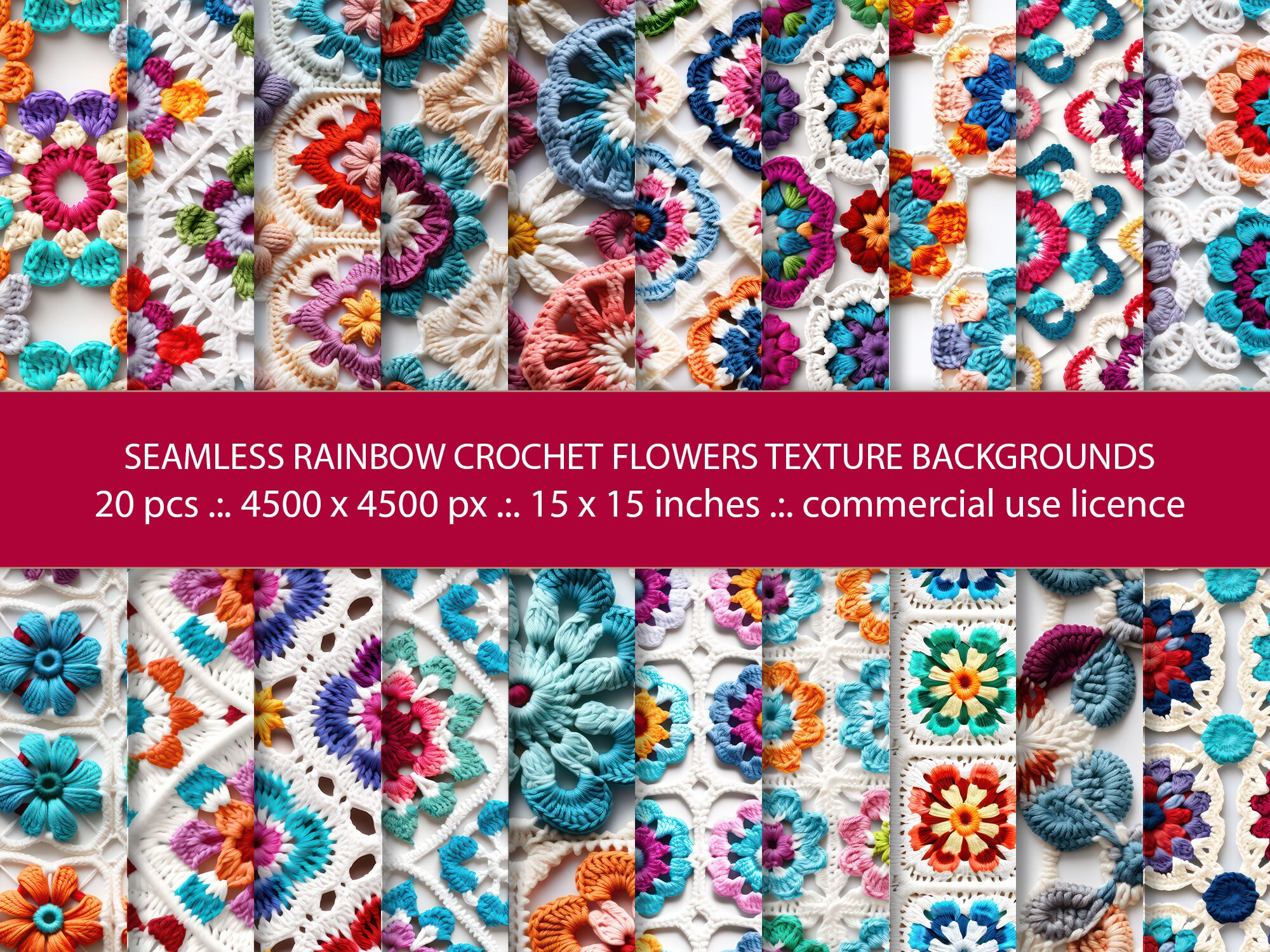 20 Seamless Rainbow Crochet Flowers Backgrounds, Decorative Backgrounds ...