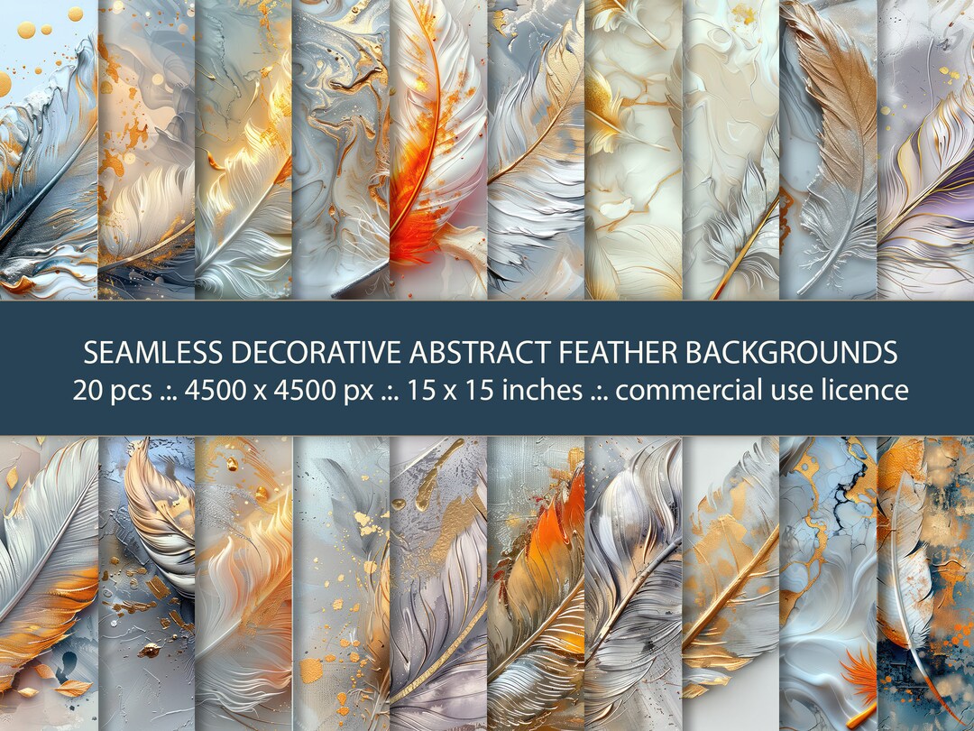 20 Seamless Decorative Abstract Feather Backgrounds, Graphic Design ...