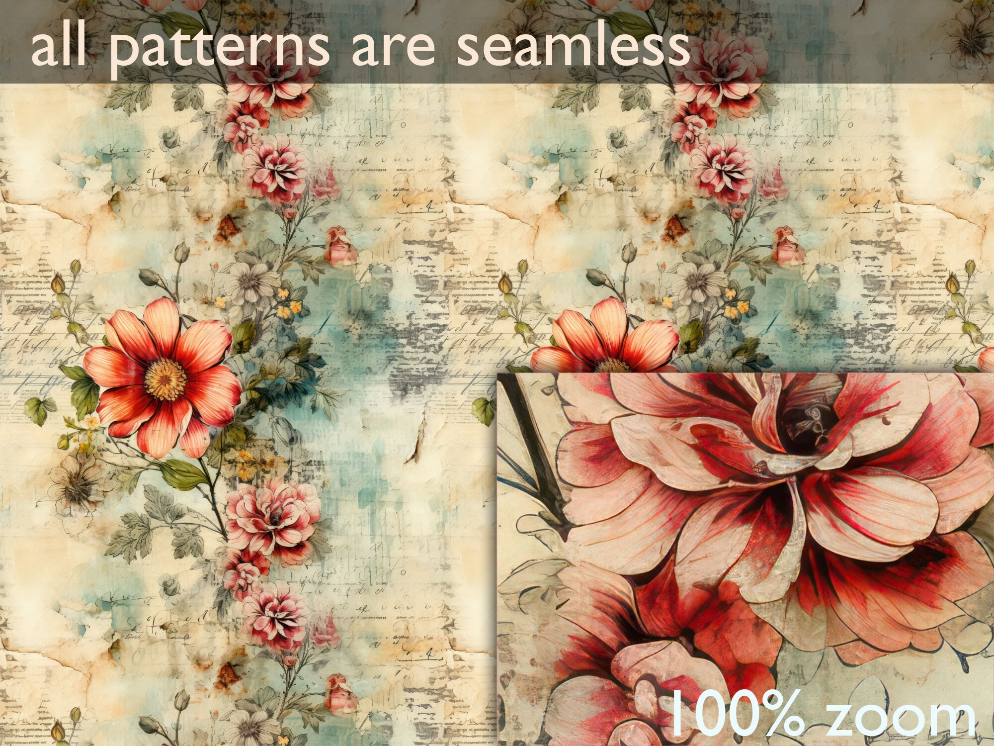 20 Seamless Vintage Flower Scrapbook Paper Backgrounds, Seamless ...