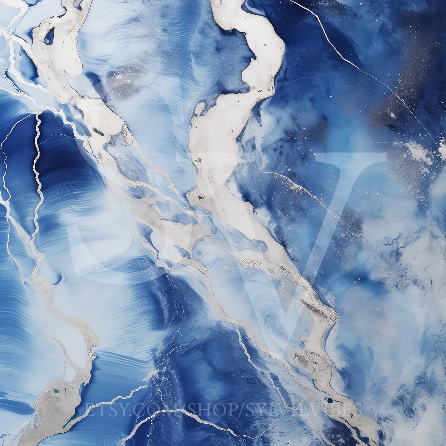 Blue Marble Texture Background: Silver Veins, Luxury Stone (digital ...