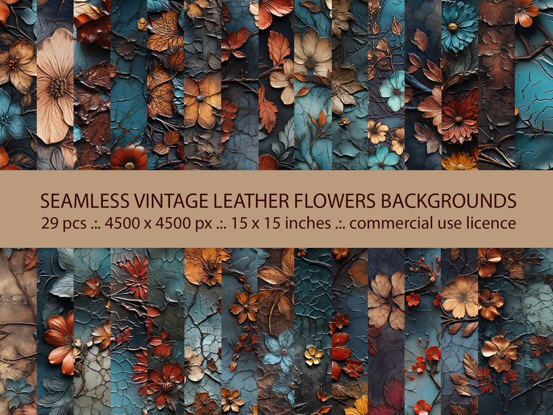 29 Seamless Decorative Vintage Leather Flowers, Seamless Floral Pattern ...
