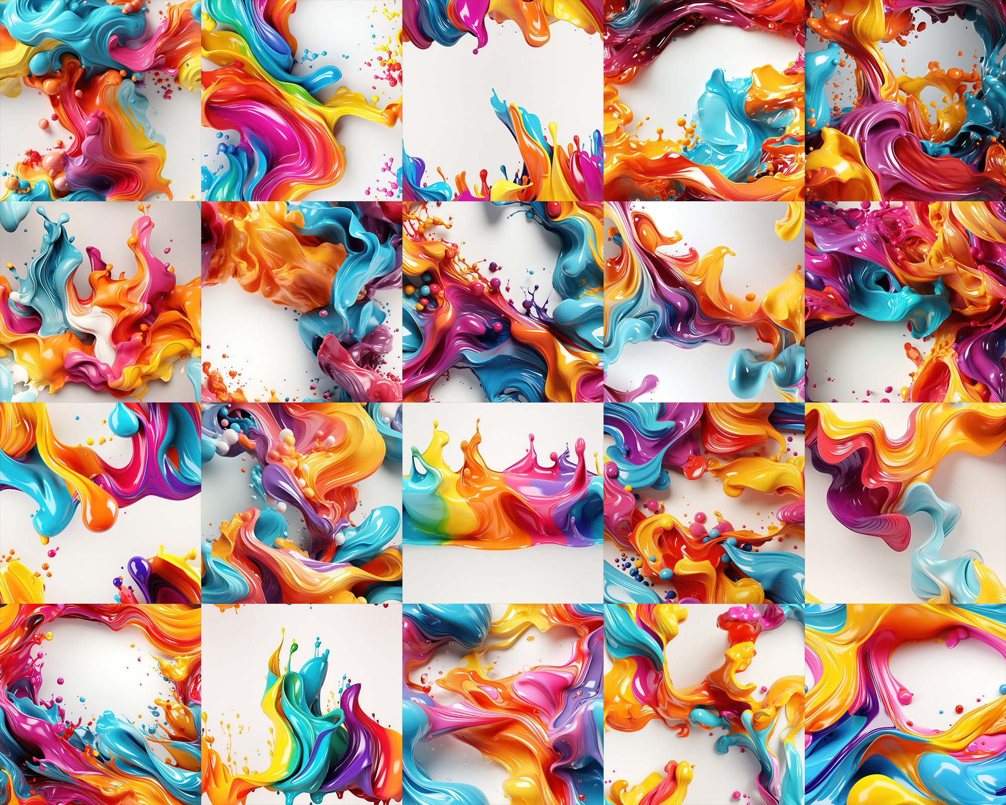 20 Seamless Rainbow Liquid Splashes Texture Backgrounds, Colorful Paint ...