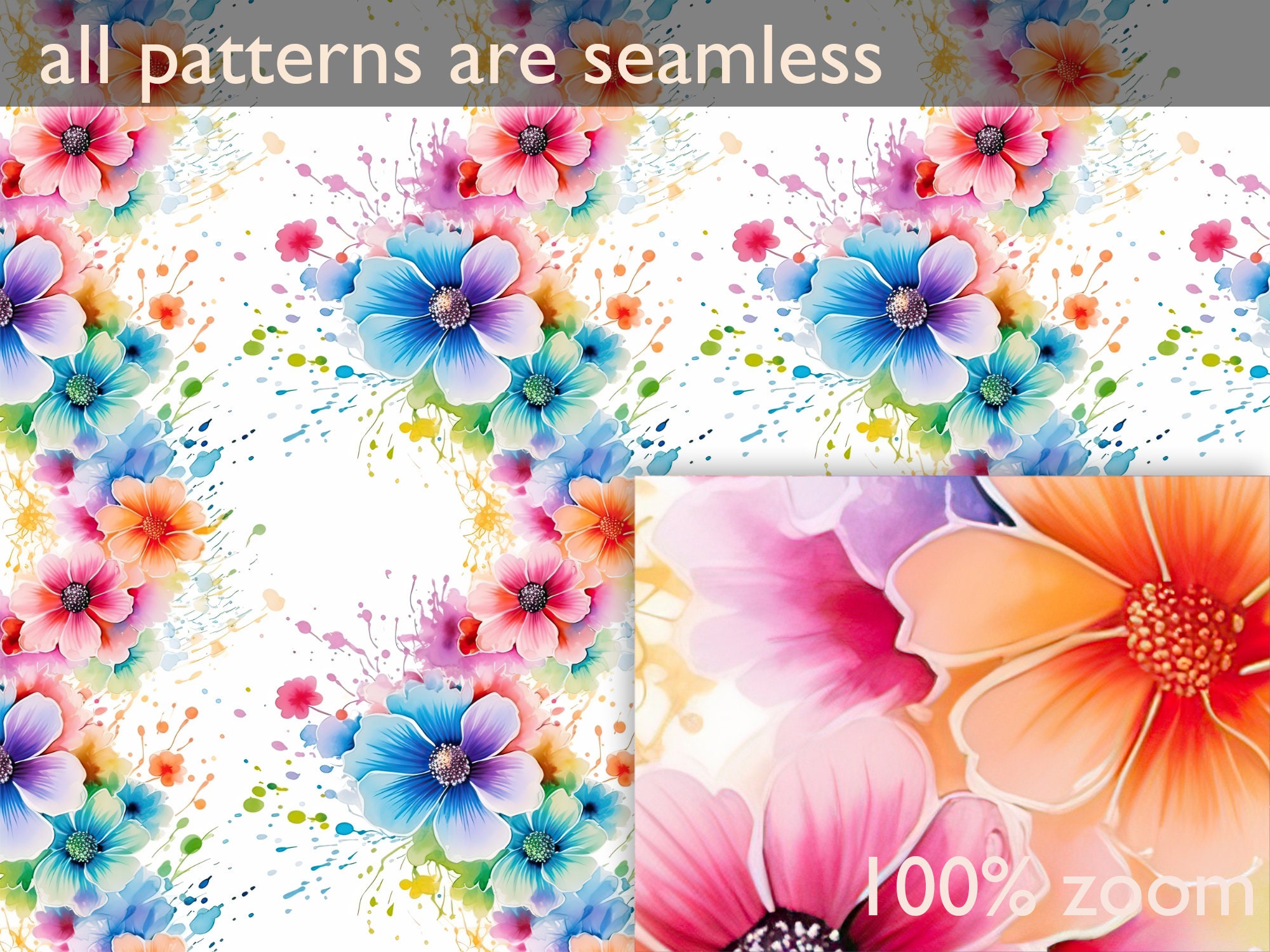 Watercolor Flowers, Floral Digital Paper, Seamless Pattern, Digital ...