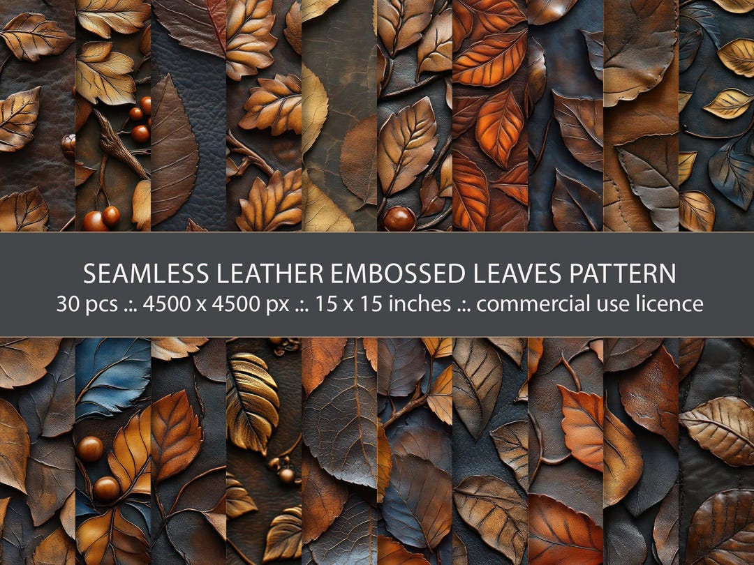 30 Seamless Embossed Leather Leaves Patterns,vintage Ornamental ...