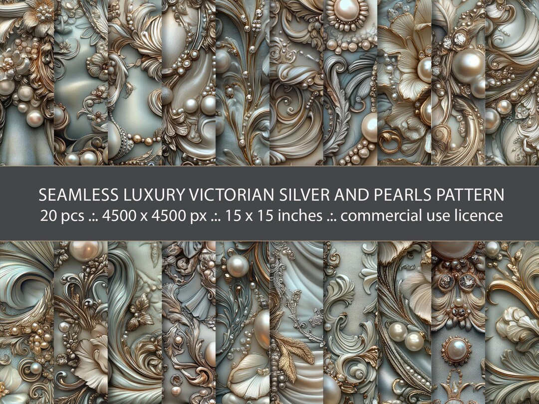 20 Seamless Victorian Rococo Background With Gold and Pearls Floral ...