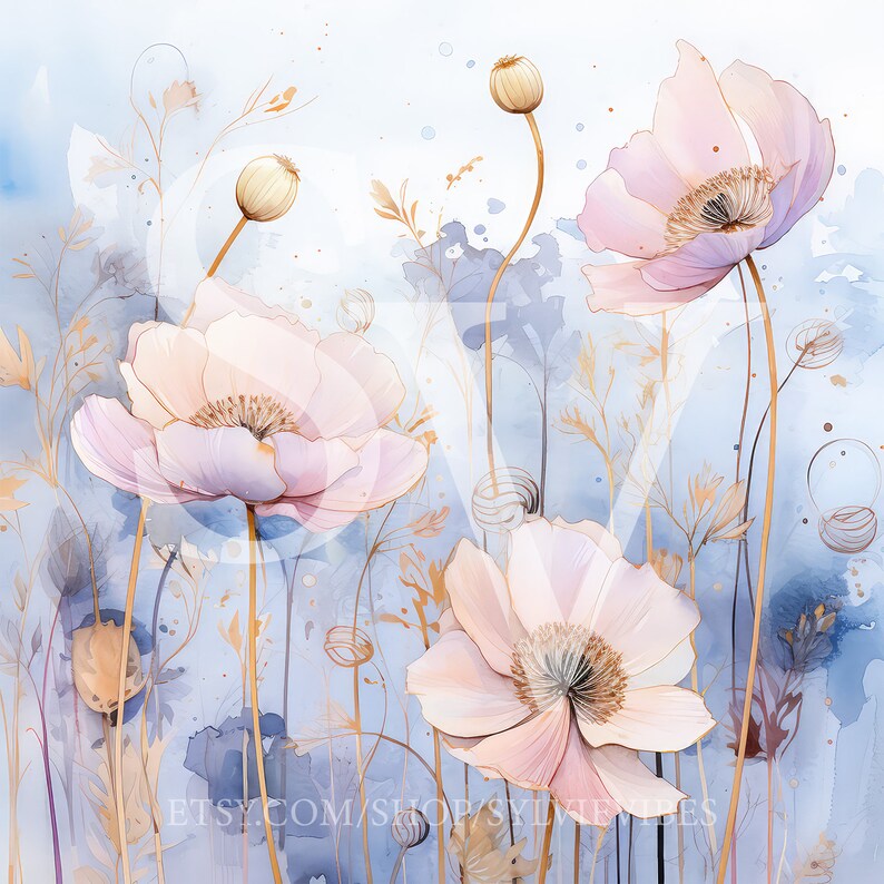 Watercolor Pastel Flowers Background, Decorative Floral Painting ...