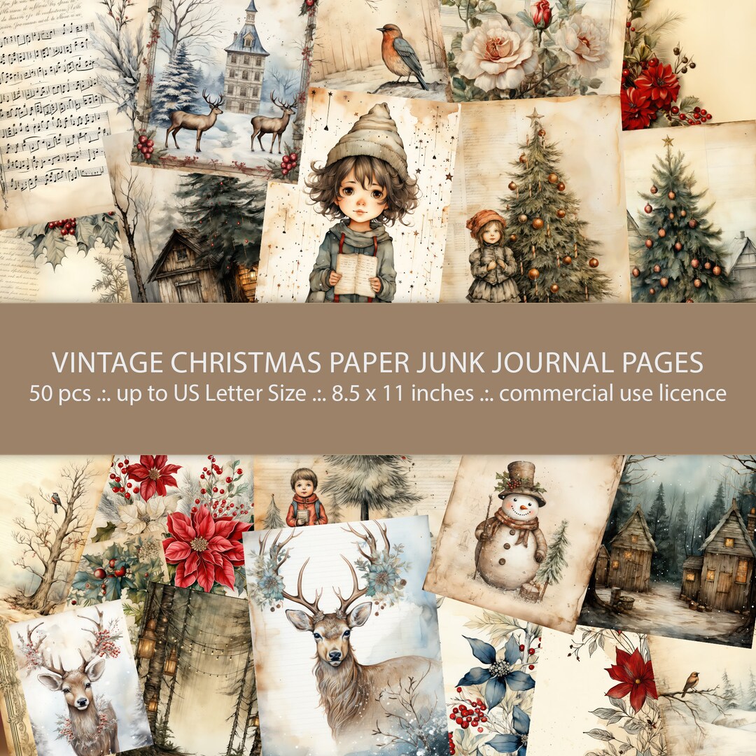 50 Vintage Christmas Paper Junk Journal Pages, Scrapbook Papers Set of ...