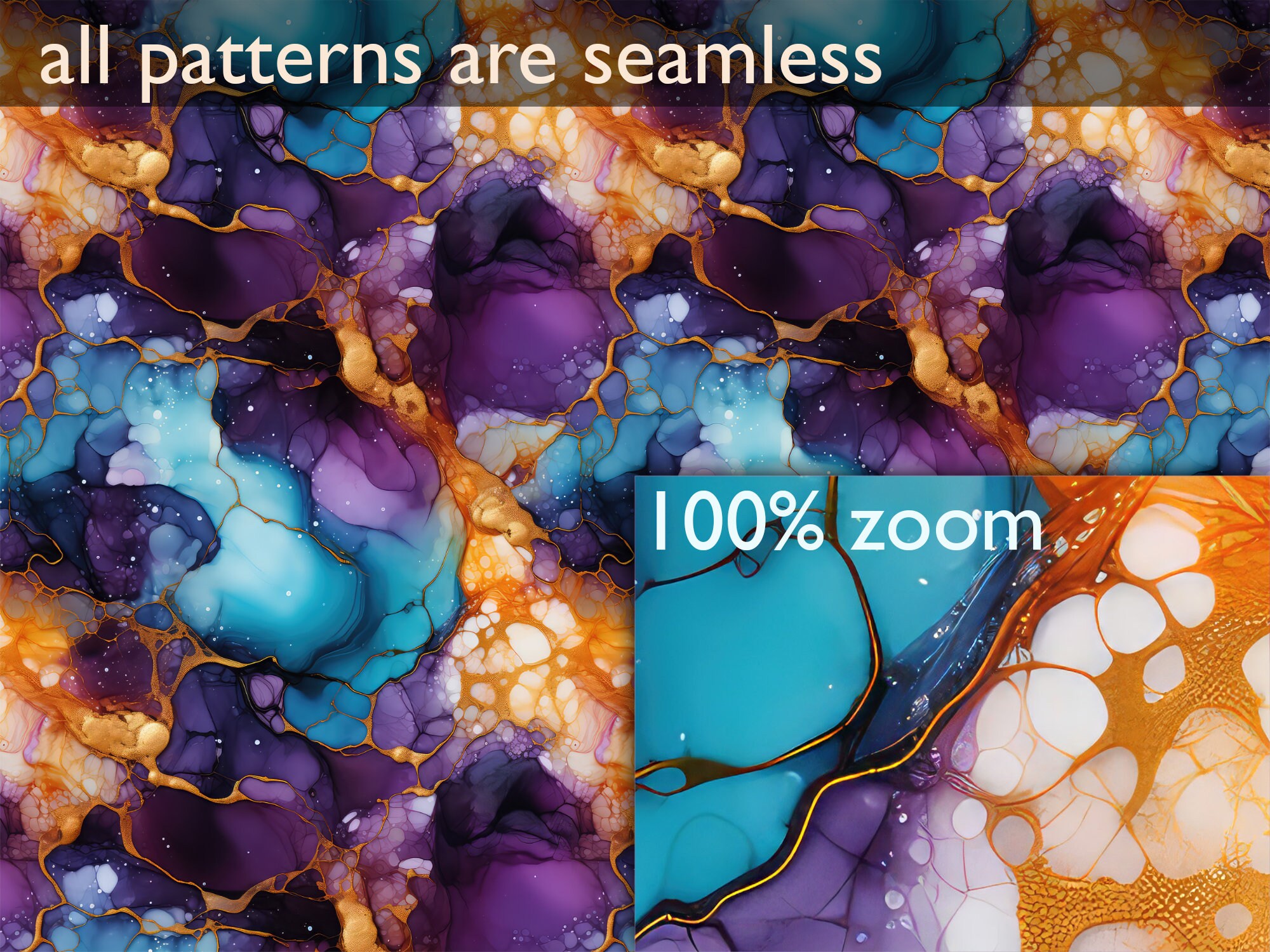 20 Seamless Abstract Gold Purple and Blue Alcohol Ink Waves Background ...