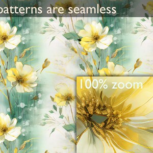 Watercolor Floral Papers: Green & Yellow Spring Flowers (digital ...